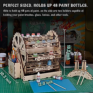 Rotating Carousel Paint Storage Rack Holds 48 Citadel/Vallejo/Army Painter Botlles Wooden Hobby & Craft Painting Station Organizer Caddy for D&D, Warhammer, Tabletop RPG Miniature, Model and Terrain