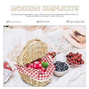 Wicker Basket with Liner Camping Picnic Basket Shopping Storage Hamper with Lid and Handle for Barbecue Food Storage Container Sundries Organizer Red Fruit Vegetable Storage Basket
