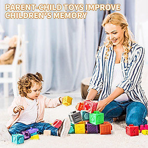 EPPO 12PCS Baby Blocks Soft Building Blocks for Baby Toys Montessori Sensory Infant Bath ToysTeethers Toy for Toddlers Babies 6 9 Month 1 2 3Year Old Up