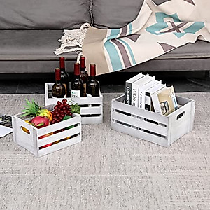 LKMANY Decorative Wood Crates Nesting Crates Storage Container,Nature Rustic White Set of 3