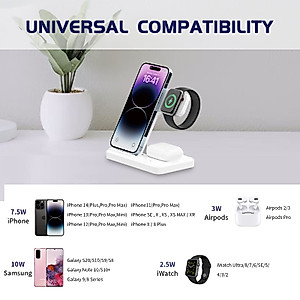 Wireless Charger for iPhone, 3 in 1 Foldable Phone Charger Stand Dock, Fast Wireless Charging Station for Apple Watch 7/6/5/4/3/2/Se, for Airpods 3/2/Pro, for iPhone 14/13/12/11/Pro/Max/Plus