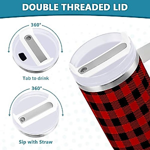 MCHIVER Black Red Buffalo Plaid Tumbler with Lid and Straw 40 oz Insulated Water Bottle Leakproof Water Tumblers for Water Coffee Tea