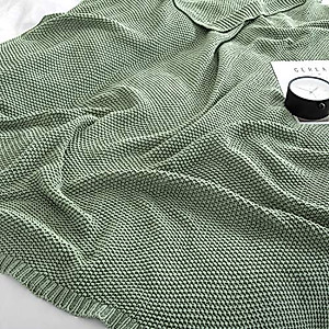 Revdomfly Sage Green Knitted Throw Blanket for Couch, 100% Cotton Cable Knit Throw Blanket Soft Cozy Decorative Sofa Chair Blankets, 50" x 60", Sage Green