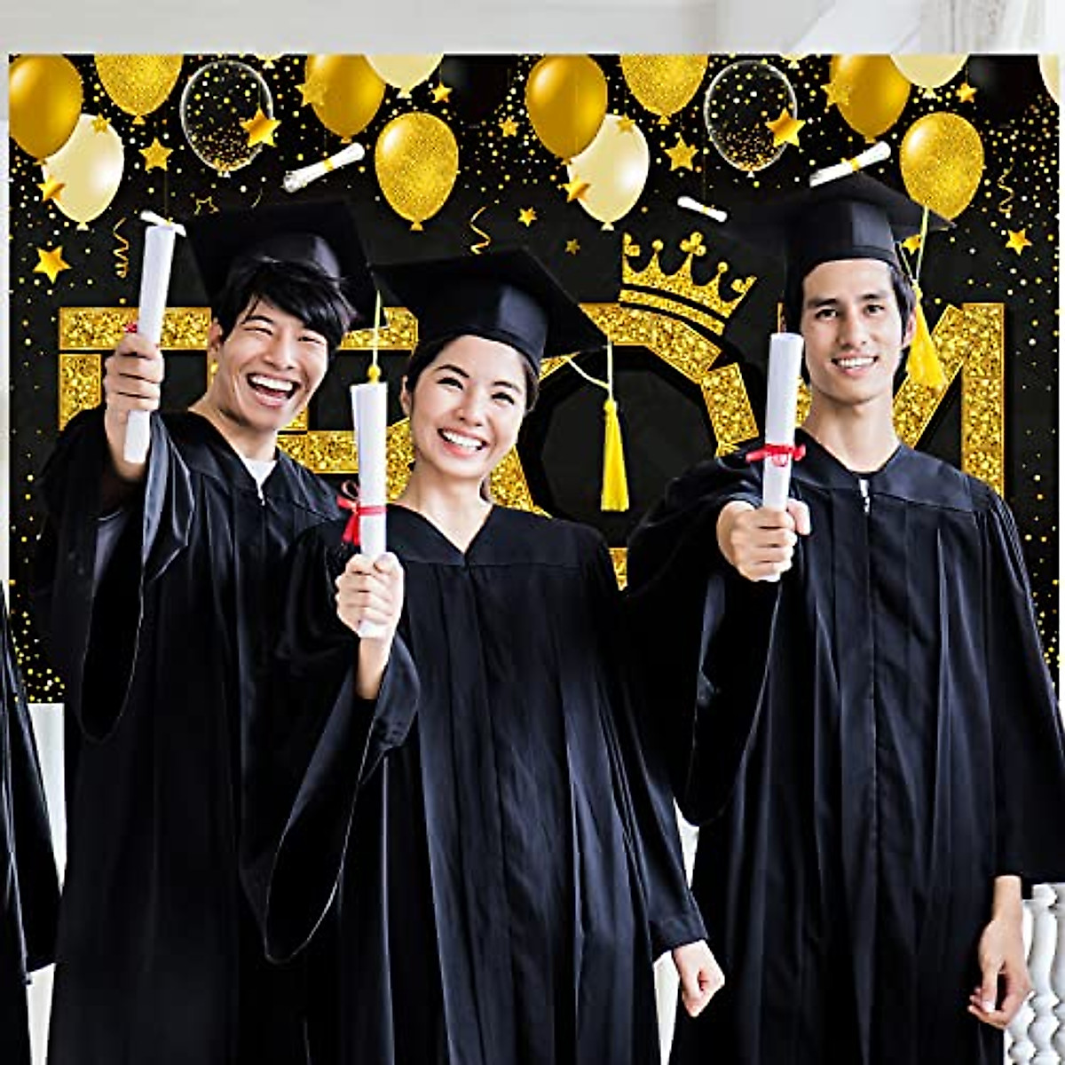 Prom Banner Prom Photo Banner Graduation Prom 2023 Party Decorations Supplies Photo Backdrop Gold and Black Large Congrats Banner for Graduation Prom Banner Hanging