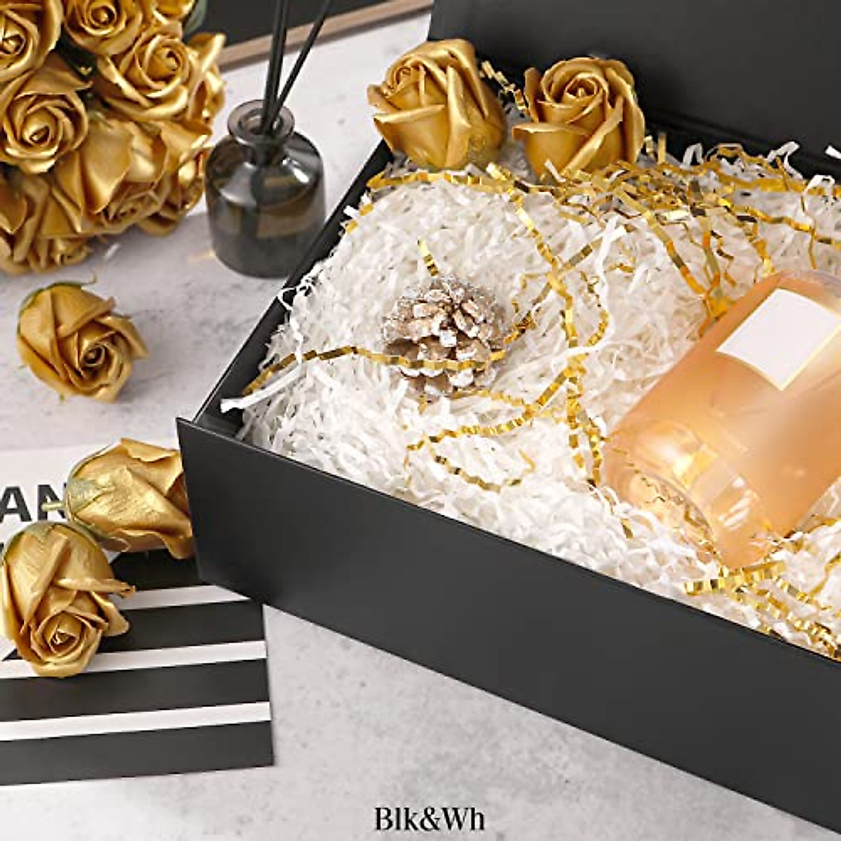 BLK&WH Gift Box 10.5x7.7x3.8 Inches, Gift Box with Lid, Black Gift Box, Groomsman Box, Collapsible Gift Box with Magnetic Lid (Matte Black)