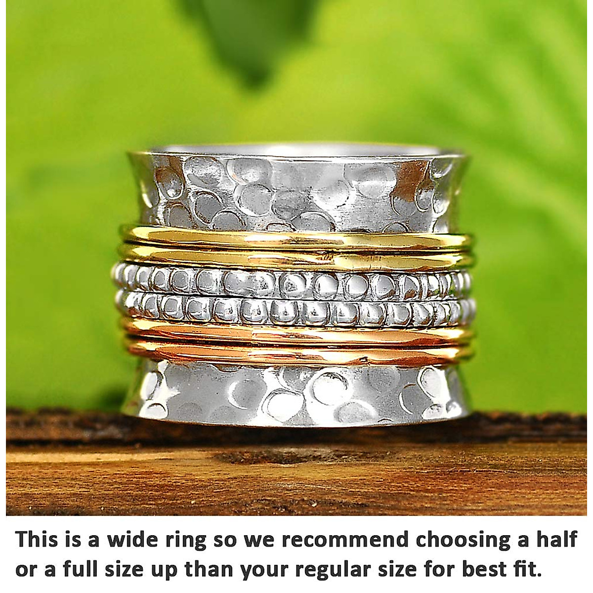 Boho-Magic 925 Sterling Silver Spinner Ring with Brass and Copper Fidget Rings for Women Wide Band (9)