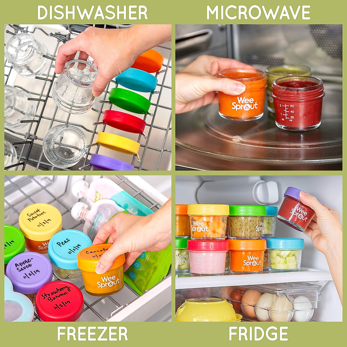 Bundle - 2 Items: WeeSprout 4 oz Glass Baby Food Jars and Small Baby Food Freezer Tray