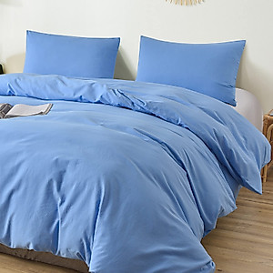 Colourful Snail 100-Percent Natural Washed Cotton Duvet Cover Set, Ultra Soft and Easy Care, Zipper Closure, Corner Ties, Simple Bedding Style, King, Blue (Comforter Not Included)