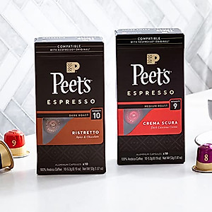 Peet's Coffee, Dark Roast Espresso Pods, Ristretto Intensity 10, 10 Count (1 Box of 10 Espresso Capsules)