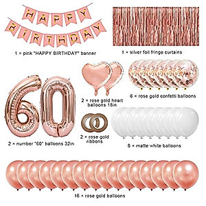 60 Birthday Decorations for Women 60th Birthday Decor Rose Gold 60th Birthday Decorations Party Supplies for Women 60 Balloon Numbers Happy 60th Birthday Banner