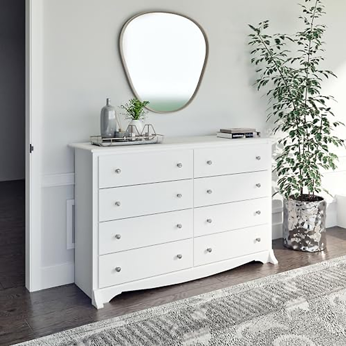 Prepac Sonoma 8 Drawer Double Dresser for Bedroom, Wide Chest of Drawers, Bedroom Furniture, Clothes Storage and Organizer, 17.25" D x 59" W x 37" H, White