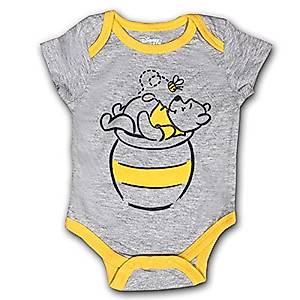 Disney Winnie the Pooh Baby Boys Short Sleeve Bodysuit, Joggers and Bib Set for Newborn – Yellow/Grey