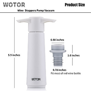 WOTOR Wine Saver Pump with 4 Vacuum Stoppers, Wine Stopper, Wine Preserver, Reusable Bottle Sealer Keeps Wine Fresh, White (Wine Pump + 4 stoppers)