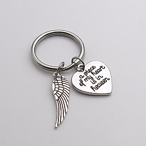 IDLAN Memorial Jewelry A Piece of My Heart is in Heaven Keychain Angel Wing Key Chain Memorial Gift