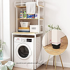 BKGDO Washer Storage Frames Floor Standing for Over Toilet,Square Carbon Steel Washinghine Shelf,Drum Washinghine Storage Rack Toilet Shelf with Hanging Rod/Black