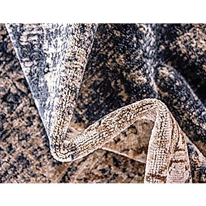 Unique Loom Chateau Collection Vintage, Distressed, Medallion, Rustic, Traditional Area Rug, 8' 0" x 10' 0", Beige/Navy Blue