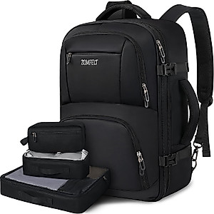 ZOMFELT Carry On Backpack, 45L Travel Backpacks for Men with 3 Packing Cubes, 17.3 Inch Laptop Backpack Flight Approved Carry On Bag for Travel, Water Resistant Expandable Business Weekender Bag