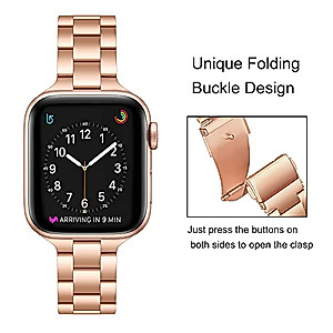 OMIU Thin Band Compatible with Apple Watch 40mm 38mm 41mm 42mm 44mm 45mm 49mm, Premium Stainless Steel Metal Replacement Adjustable Wristband Strap for iWatch Ultra SE Series 8/7/6/5/4/3/2/1 Women Men