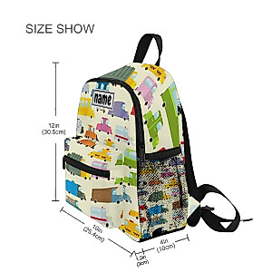 Glaphy Custom Kid's Name Backpack School Bus Trucks and Police Car Cartoon Cute Toddler Backpack for Daycare Travel Personalized Name Preschool Bookbag for Boys Girls