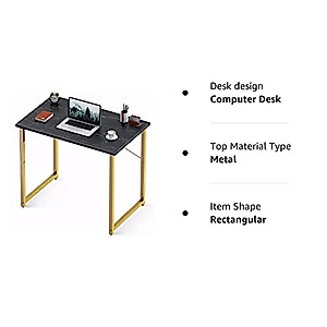 Coleshome 31 Inch Computer Desk, Modern Simple Style Desk for Home Office, Study Student Writing Desk,Black Marble + Gold Leg