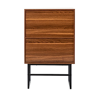 Voohek High 2 Rattan Doors, Interior Shelves and Black Metal Base, Sideboard w/Simulated Wood Patterns & Retro Knobs Elements On Surface Storage Cabinet, Walnut