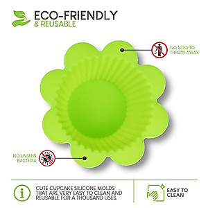 Exultimate Silicone Cupcake Mold Liners Holders Baking Supplies Flower Shaped Muffin Liner Set of 12