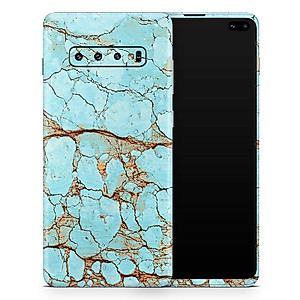 DesignSkinz Cracked Teal Stone Protective Vinyl Decal Wrap Skin Cover Compatible with The Samsung Galaxy S20 (Screen Trim & Back Glass Skin)