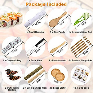 Sushi Making Kit, Sushi Roller Set, All in One Sushi Maker Kit, with Bamboo Rolling Mat, Sushi Bazooka, Chopsticks Holders, Rice Paddle, Avocado Slicer for Beginners, Kids, Family, Friends, Home