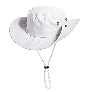 Sun-Hats-for-Men-with-UV-Protection-Wide-Brim Bucket Fishing Safari Boonie Hat for Summer (White, XL)