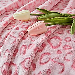 FY FIBER HOUSE Flannel Fleece Leopard Print Throw Blanket, Super Soft Lightweight Fluffy Throw for Couch, 60"X80", Pink
