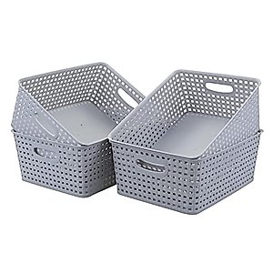 Rinboat Medium Plastic Storage Baskets with Handle, 4 Packs, G