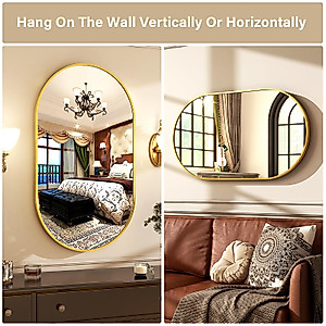 HARRITPURE 20"x28"Oval Bathroom Mirror Wall Mounted Chic Brushed Metal Frame Hang Vertically & Horizontally Perfect Modern Decor for Bedroom Bathroom Entryway Living Room Gallery Wall