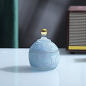 Joeyan Blue Decorative Glass Jars with Lid,Small Glass Jewelry Box,Embossed Candy Dish Candy Jar,Mini Colored Glass Canister for Nuts Chocolates Candy Buffet Display and Home Wedding Decoration,6 oz