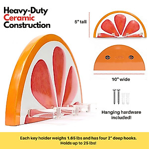 Jubi Key Holder Wall Mount, 3D Blood Orange Slice Design – Decorative Hooks for Hanging, Modern Entryway Wall Decor, Aesthetic Jewelry Organizer – Unique Gifts Heavy Duty Ceramic Hand-Painted