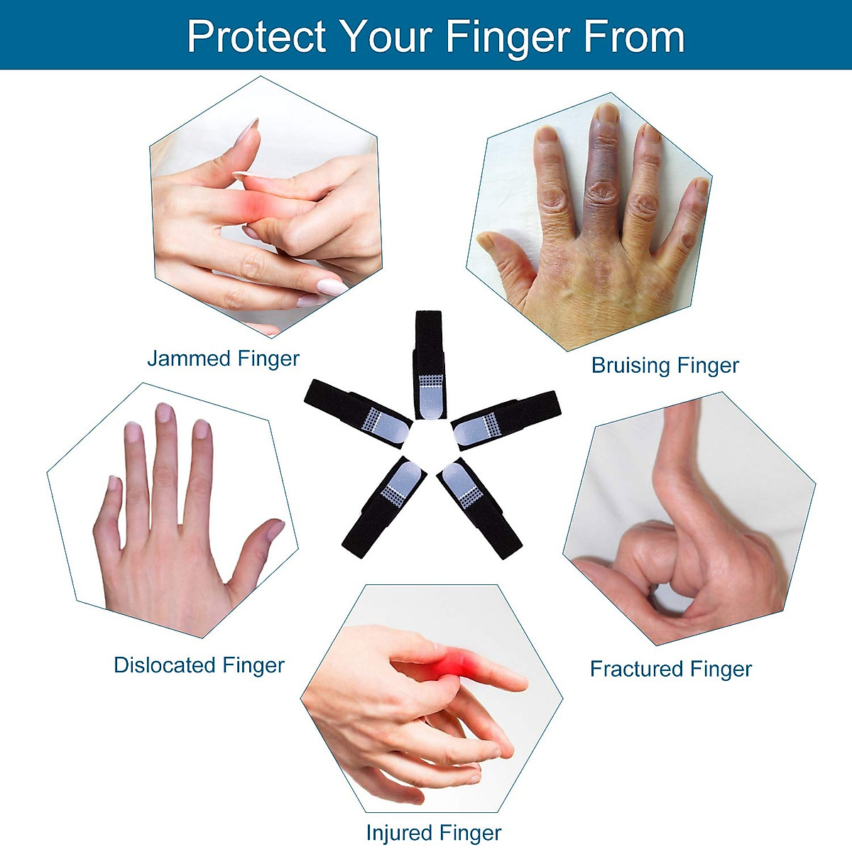 Sumifun Buddy Finger Wraps, Pack of 10 Finger Tapes for Broken, Sprained, Fractured Finger, Finger Straps for Jammed, Swollen, Dislocated Joint (Black)