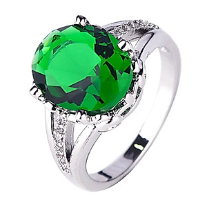 WDIYIEETN Emerald Ring 4 Carats Oval Cut 925 Sterling Silver Cubic Zirconia Crystal Diamond Solitaire Engagement Wedding Ring (8)