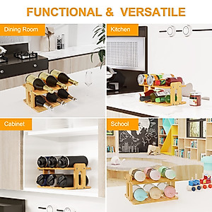 Greenual Bamboo Water Bottle Organizer for Cabinet with Labels, Kitchen Pantry Water Bottle Storage Rack for Cabinets, Home Cup and Wine Bottle Holder Shelf Organizers, (2-Tier, Hold 6 Bottles)