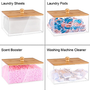 VOTLEVT Acrylic Dryer Sheet Holder with Bamboo Lid,Laundry Dryer Sheet Container and Dispenser for Laundry Room, Fabric Sheet Holder Laundry Organizer
