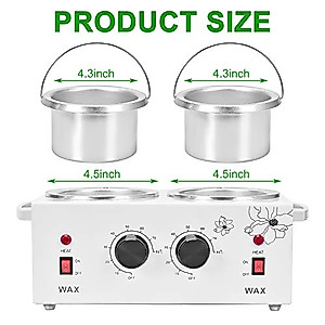 Double Wax Warmer, Professional Electric Wax Heater Hair Removal Dual Parrafin Adjustable Temperature Machine Facial Skin Equipment SPA Hair Removal Tool (White)