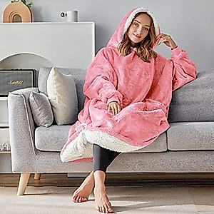 BEDELITE Wearable Blanket Hoodie, Oversized Cozy Warm Sherpa Hooded Blanket Adult, Long Sweatshirt Blanket for Women Men Teen