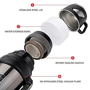 68oz (2 Liter) Coffee Vacuum Thermos for Travel - 24 hours Keeping Hot and Cold Drinks, Stainless Steel 3 Layers, Vacuum insulated Flask with 2 Cups for Hiking & Camping