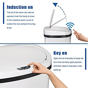 13 Gallon Kitchen Trash Can Automatic Garbage Can, Stainless Steel Waste Bin with Lid, Electronic Touch Free Motion Sensor Trash Cans High-Capacity Brushed Metal Trash Bin for Indoor, Black