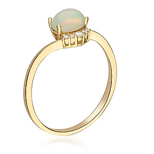 Gin & Grace 14K Yellow Gold Natural Ethiopian Opal Ring with Real Diamonds for women | Ethically, authentically & organically sourced (Round-cut) shaped opal hand-crafted jewelry for her |