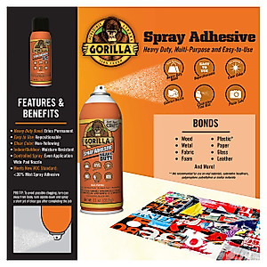 Gorilla Heavy Duty Spray Adhesive, Multipurpose and Repositionable, 11 Ounce, Clear (Pack of 2)