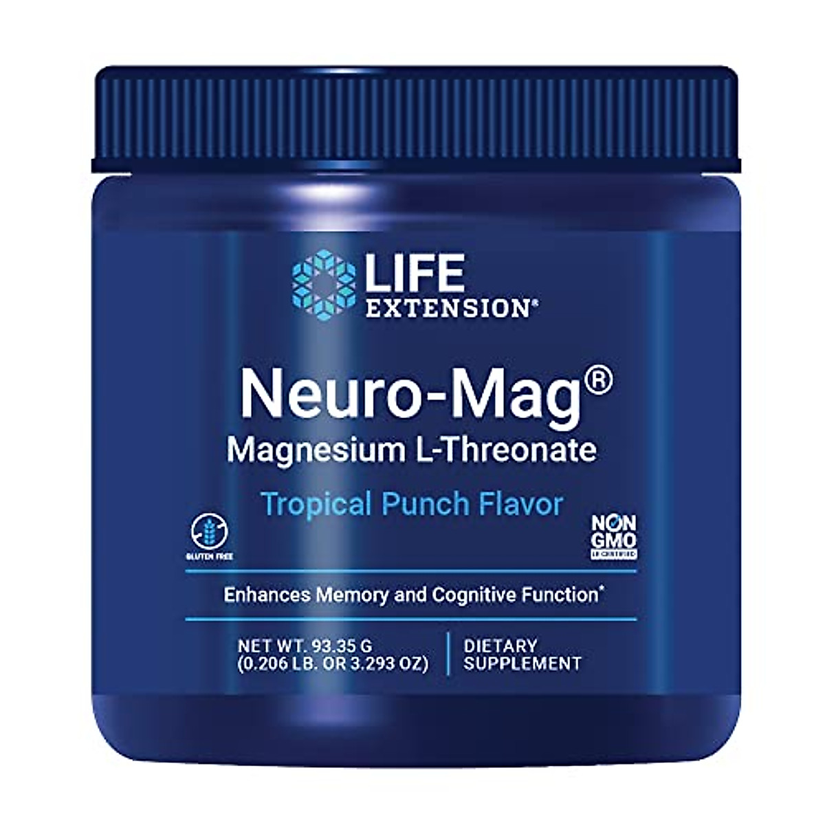 Life Extension Neuro-Mag Magnesium L-Threonate Powder (Tropical Punch) - Ultra-Absorbable Magnesium - Supports Memory, Focus, Cognitive Function & Mood - Gluten free, Non-GMO, Vegetarian (30 Servings)