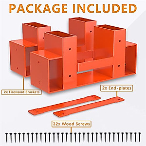 Mr IRONSTONE Firewood Log Storage Rack Bracket Kit, Adjustable Wood Rack Length Based on the Amount of Wood, for Outdoor Indoor Patio Deck Metal Log Holder Outdoor Tools with 34 Accessories Orange