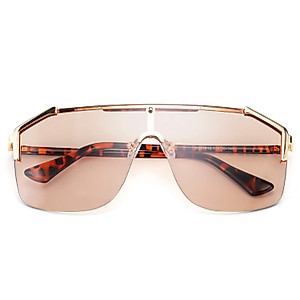 FEISEDY Classic Siamese One Piece Oversized Sunglasses Nice Rimless Stylish Retro Design for Women Men B2634