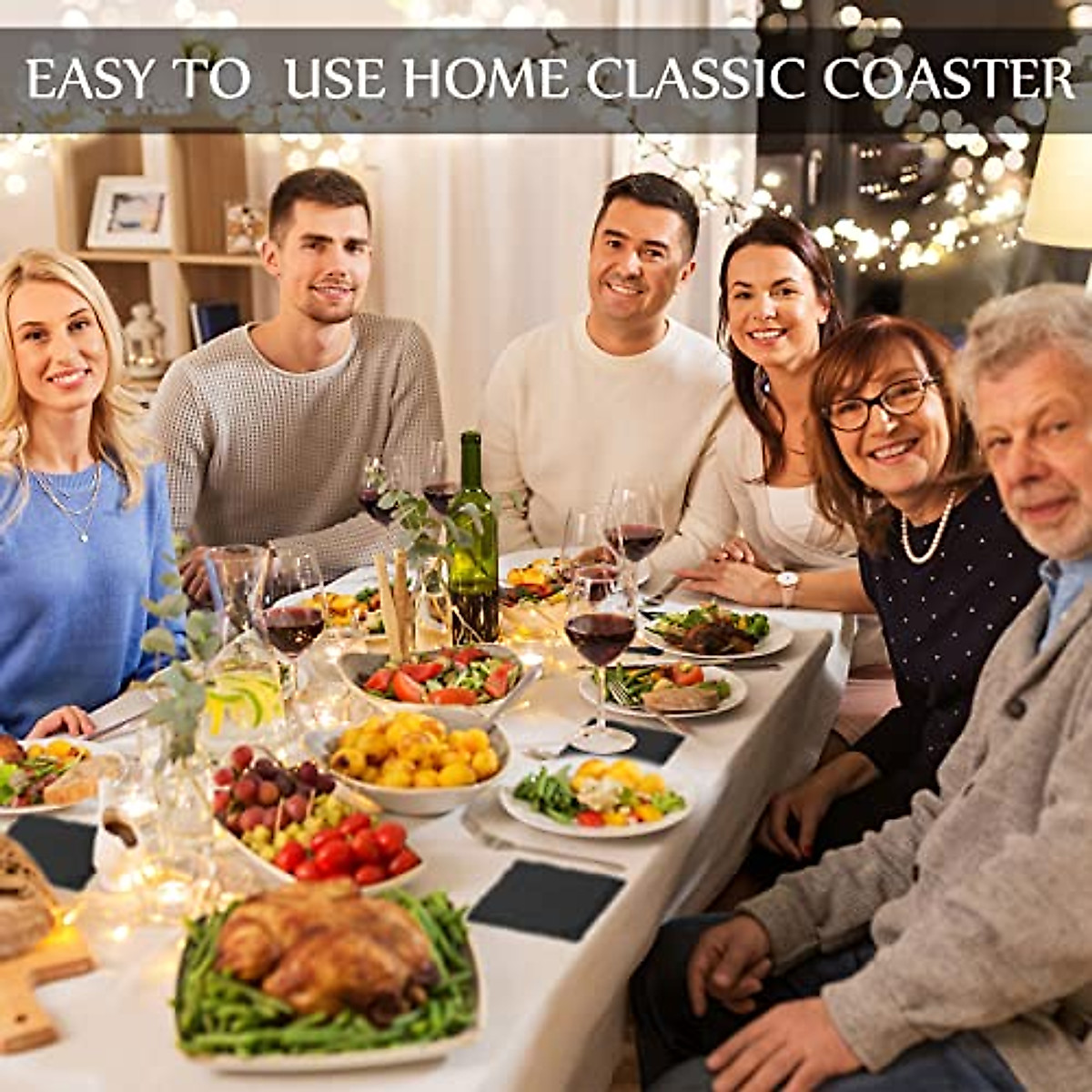 36 Pieces Black Slate Coasters Bulk with Holder Square Stone Coasters for Drinks 4 Inch Rustic Handmade Bar Coasters Set with Anti Scratch Bottom for Coffee Home Table Kitchen