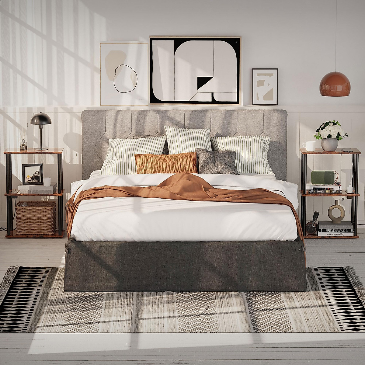 Lifenite Small Side Table with Charging Station Set of 2, Narrow End Table with USB Ports and Outlets, 3-Tier Skinny Nightstand, Slim Sofa Table for Small Space, Bedside Table for Living Room, Bedroom