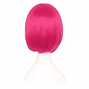 MapofBeauty 12 Inch /30 cm Fashion Lady Short Straight Synthetic Flat Bangs Bob Wig (Hot Pink)